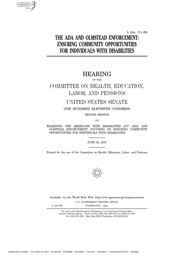 Senate Hearing, 111TH Congress - The Ada and Olmstead Enforcement ...