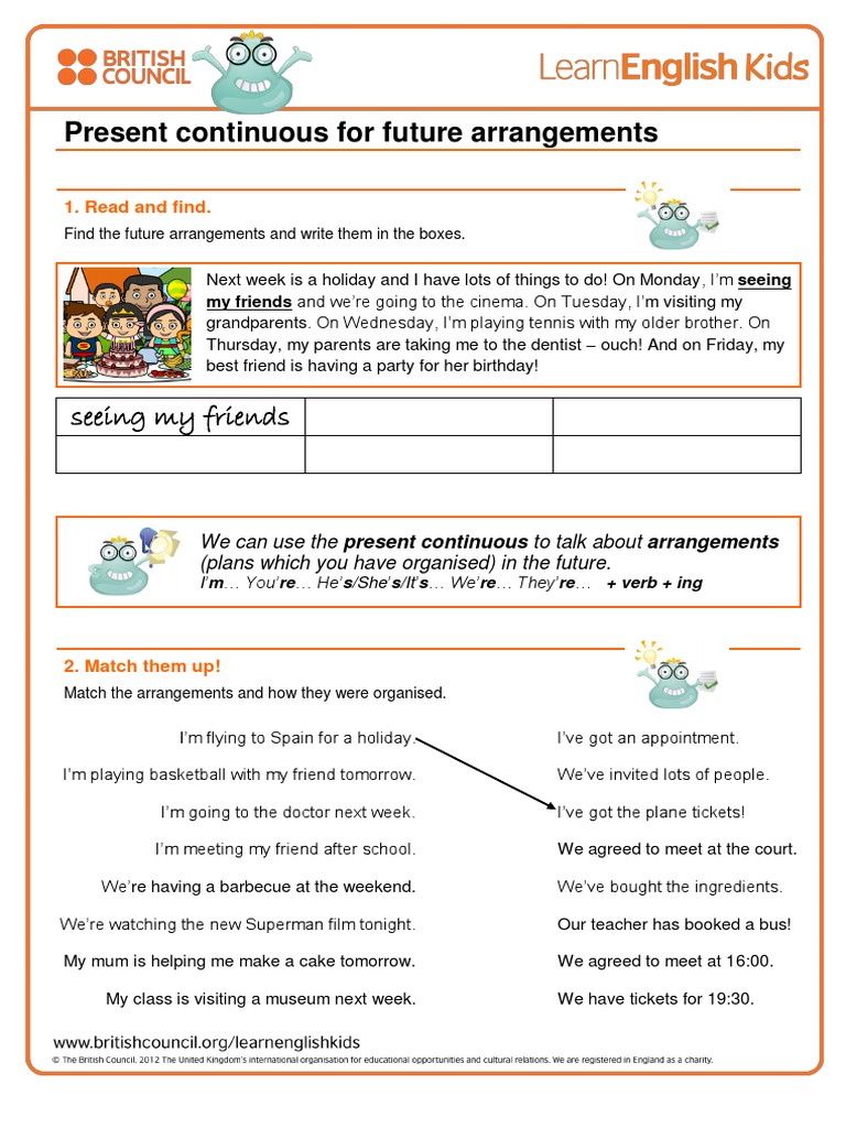 Grammar Games Present Continuous Future Arrangements Worksheet PDF | PDF