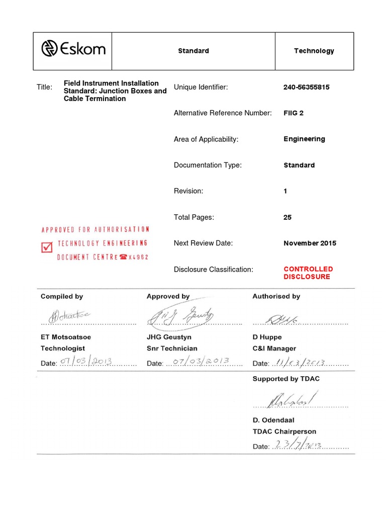 240-56355815 - Field Instrument Installation Standard - Junction Boxes ...