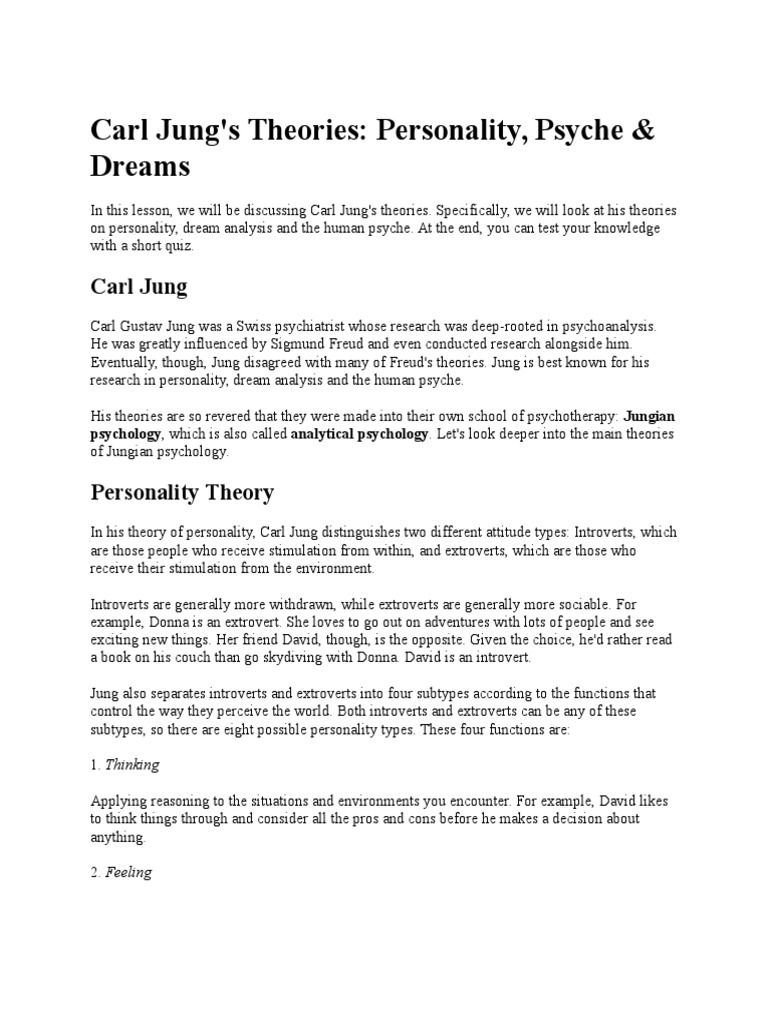 Carl Jung's Theories - Personality Psyche & Dreams | PDF | Unconscious ...