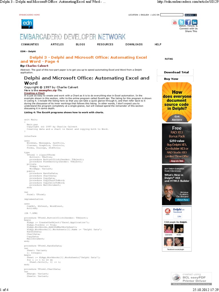 Delphi 3 - Delphi and Microsoft Office - Automating Excel | PDF | Microsoft Excel | Spreadsheet