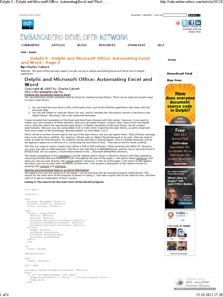 Delphi 3 - Delphi and Microsoft Office - Automating Excel 3 | Download ...