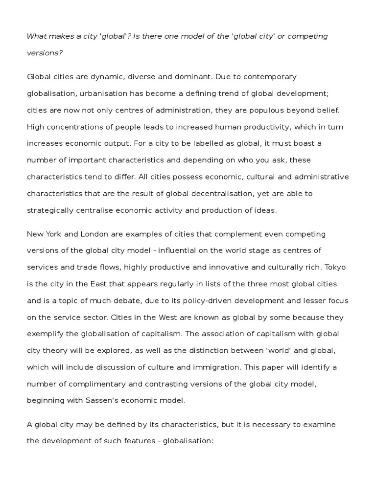 Defining Global Cities: Key Characteristics | PDF | Globalization | City