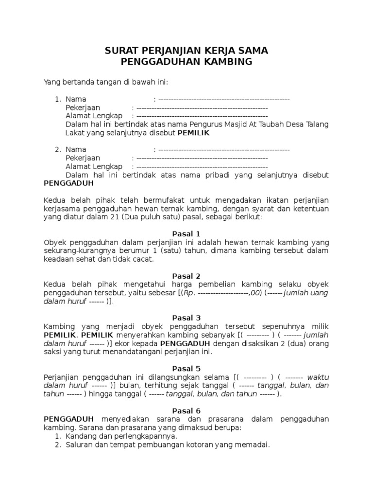 Surat Perjanjian Kerja Sama - MSJD Talng Lakat - Masyarakat | PDF | Teknologi & Rekayasa | Sejarah