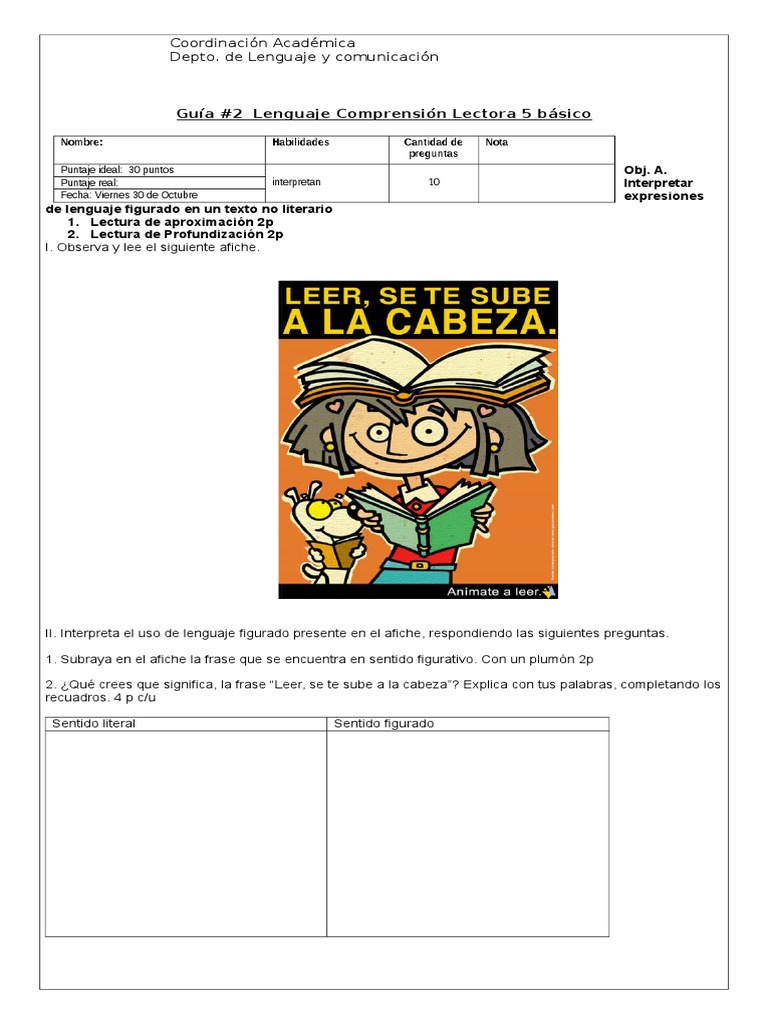 Comprensión de Lenguaje Figurado 5° Básico | PDF | Crecimiento personal ...