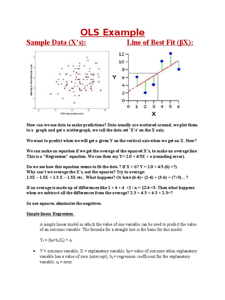 OLS Example: Sample Data (X's) : Line of Best Fit (βX) | PDF | Ordinary ...