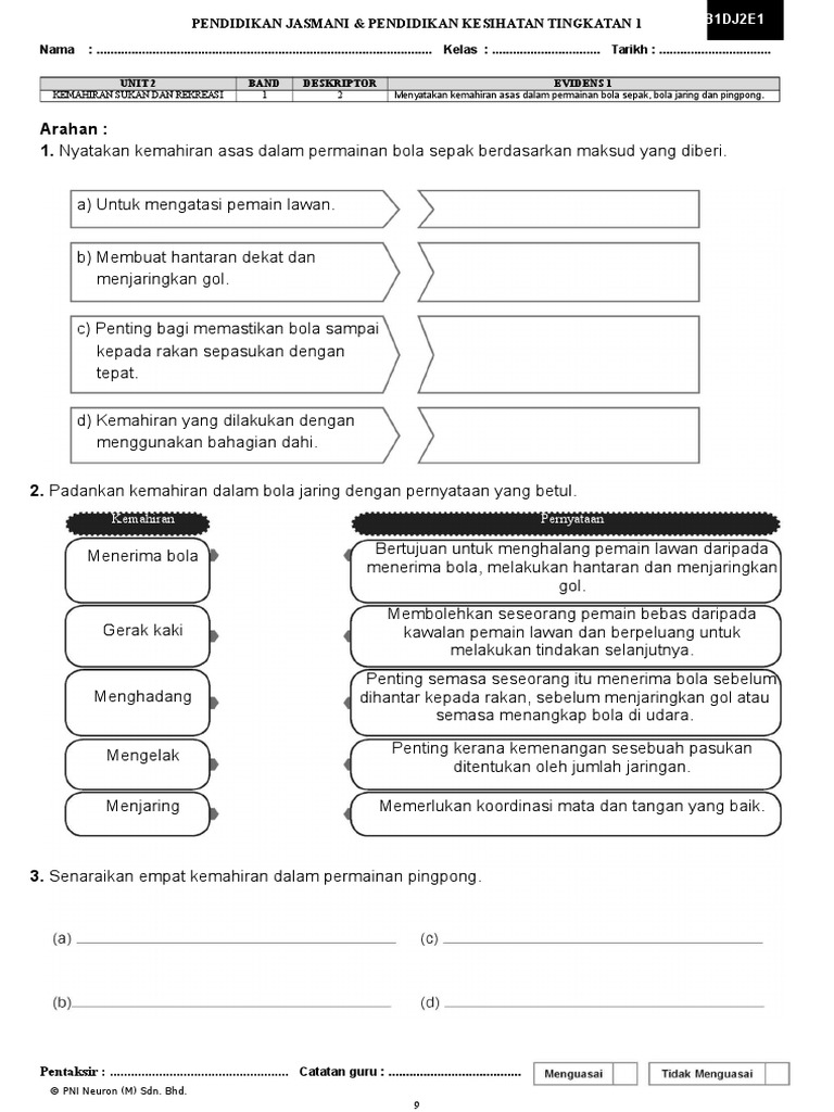 Pbs PJPK Tingkatan 1 Unit 2 - Kemahiran Sukan | PDF