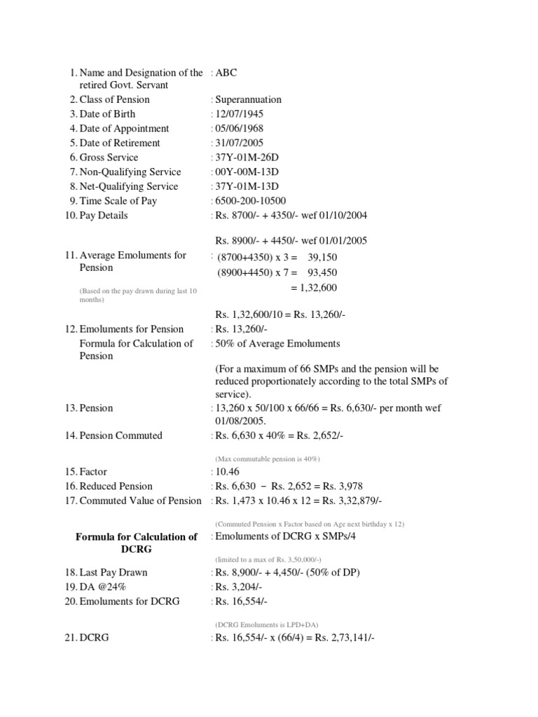Government Pension Calculation Details | PDF