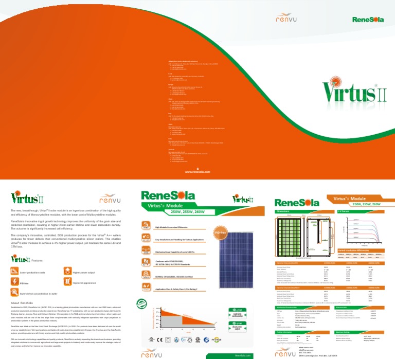 Renesola Virtus II 250 255 260W Data Sheet April 2013 RENVU | PDF | Photovoltaics | Renewable ...