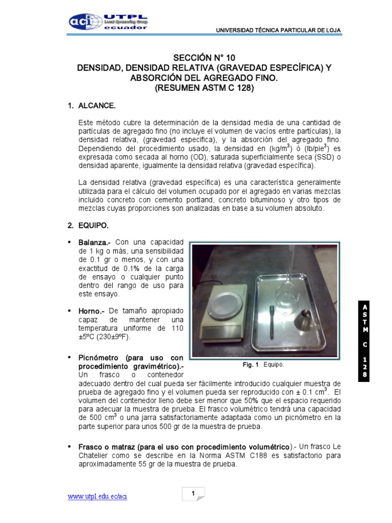 Astm C 128 | PDF | Densidad | Absorción (Química)