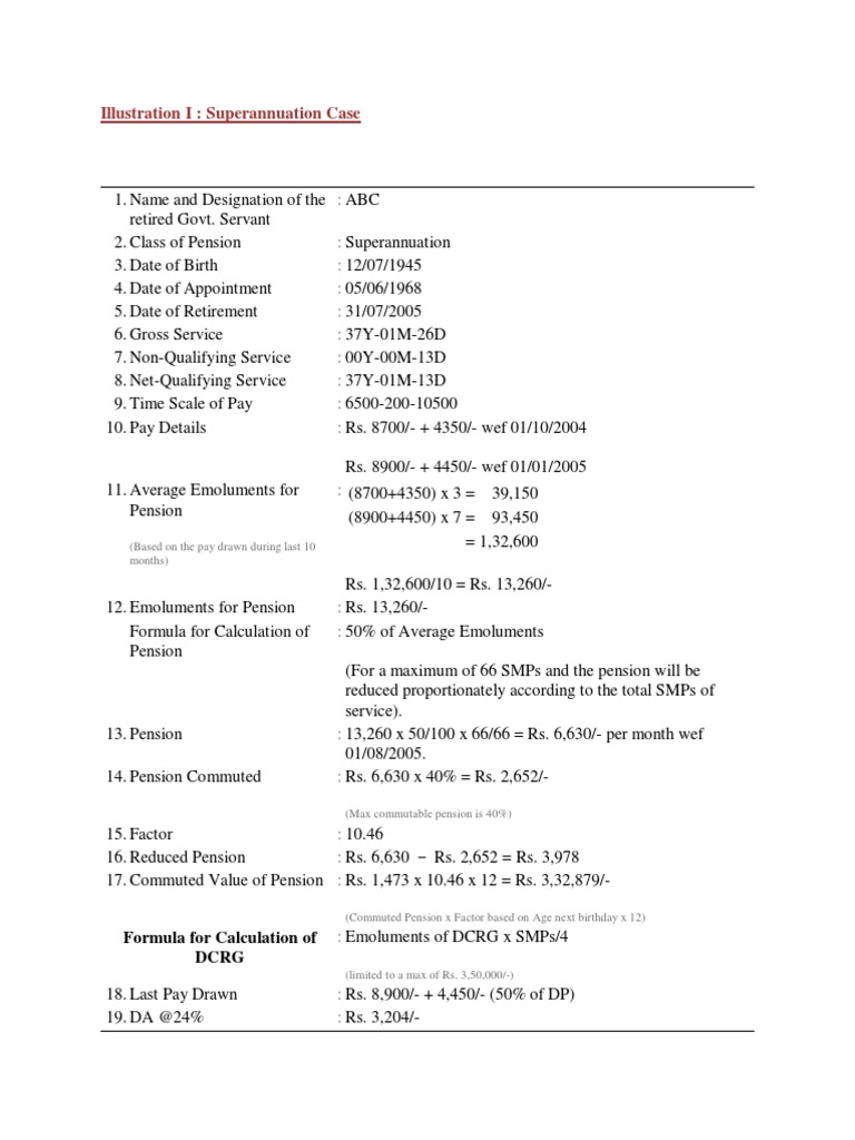 Illustration I: Superannuation Case: Formula For Calculation of DCRG | PDF