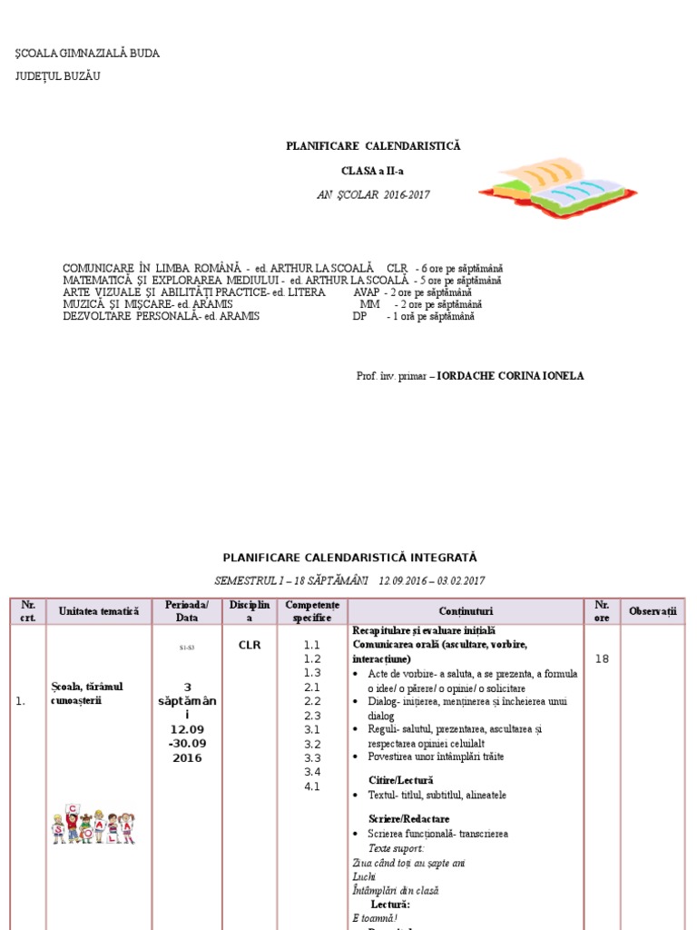 Planificare Clasa a II a