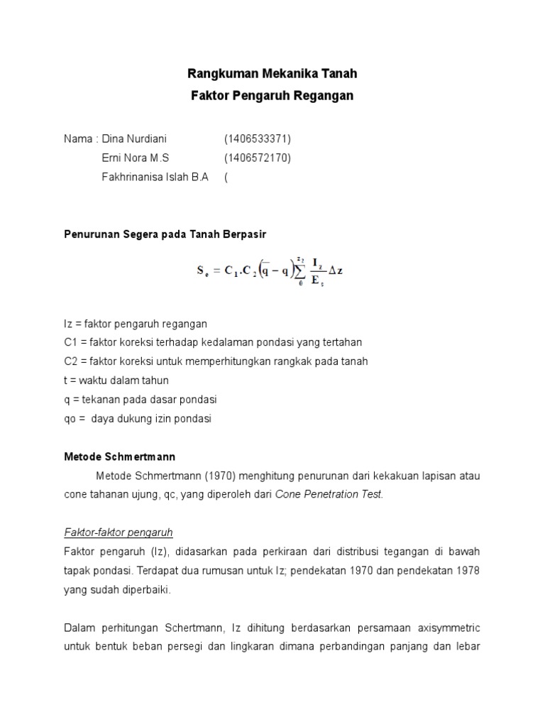 Metode Schmertmann dan Faktor Iz | PDF