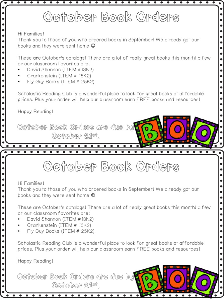 Scholastic Order October | PDF