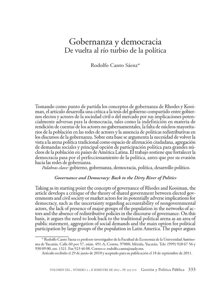 Gobernanza y Democracia PDF | PDF | Gobernancia | Democracia