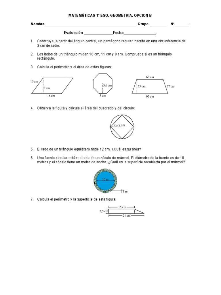 Examen de áreas y perímetros 1º ESO | PDF