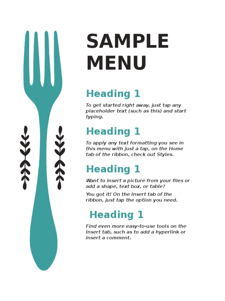 Sample Menu: Heading 1 | PDF