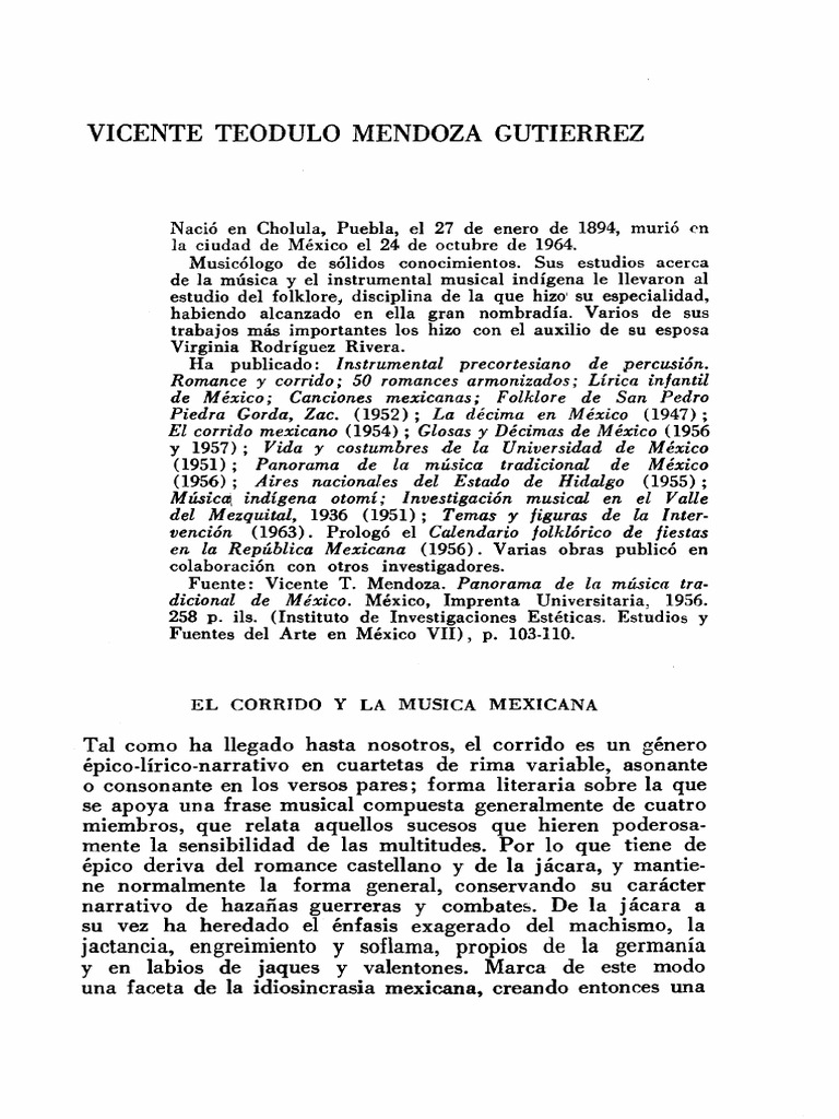 Vicente Teodulo Mendoza Gutierrez | PDF | Corrido | Metro (poesía)