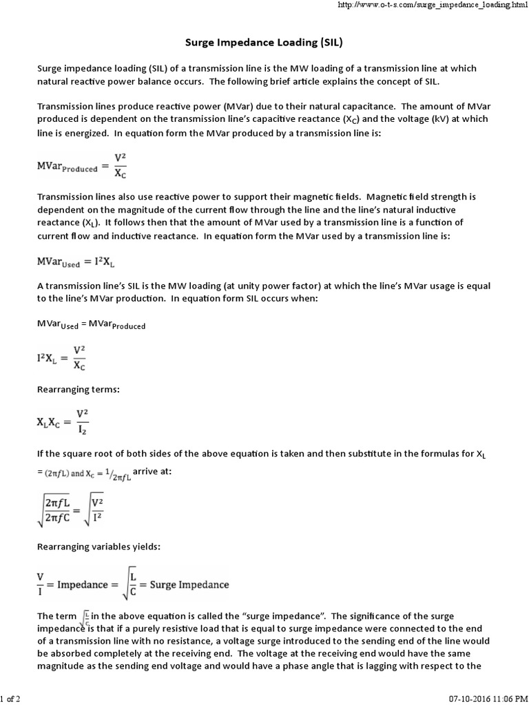 Understanding Surge Impedance Loading (SIL) | PDF | Electrical ...