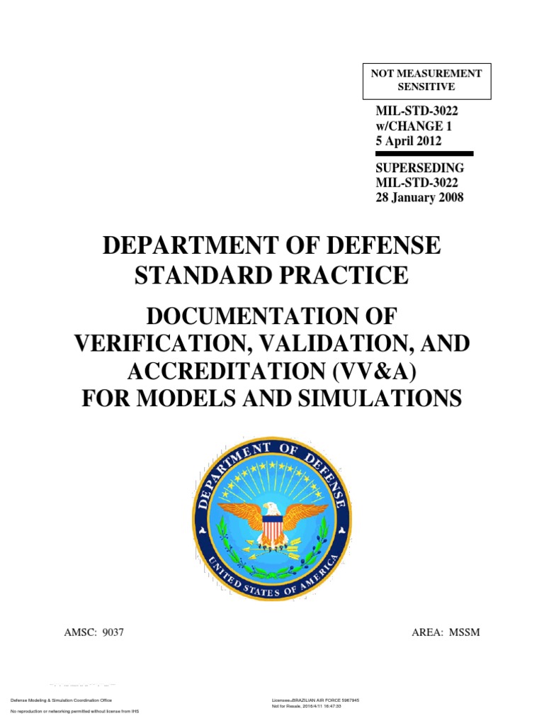 MIL-STD-3022 (2012) | Verification And Validation | Modeling And Simulation