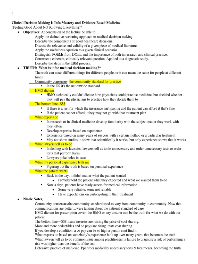 Clinical Decision Making I | Evidence Based Medicine | Medical Diagnosis