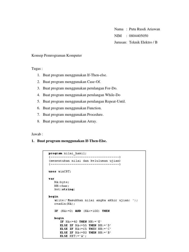 Contoh Sederhana Konsep Pemrograman Pascal (Part 1) | PDF