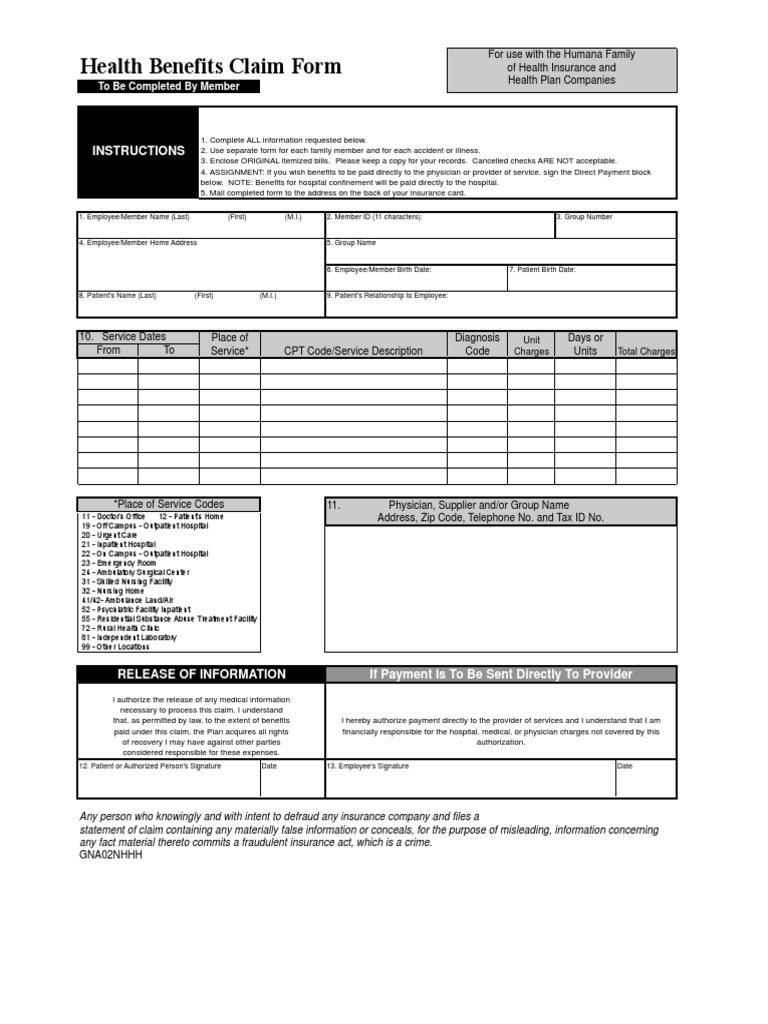 Health Benefits Claim Form: Instructions | PDF