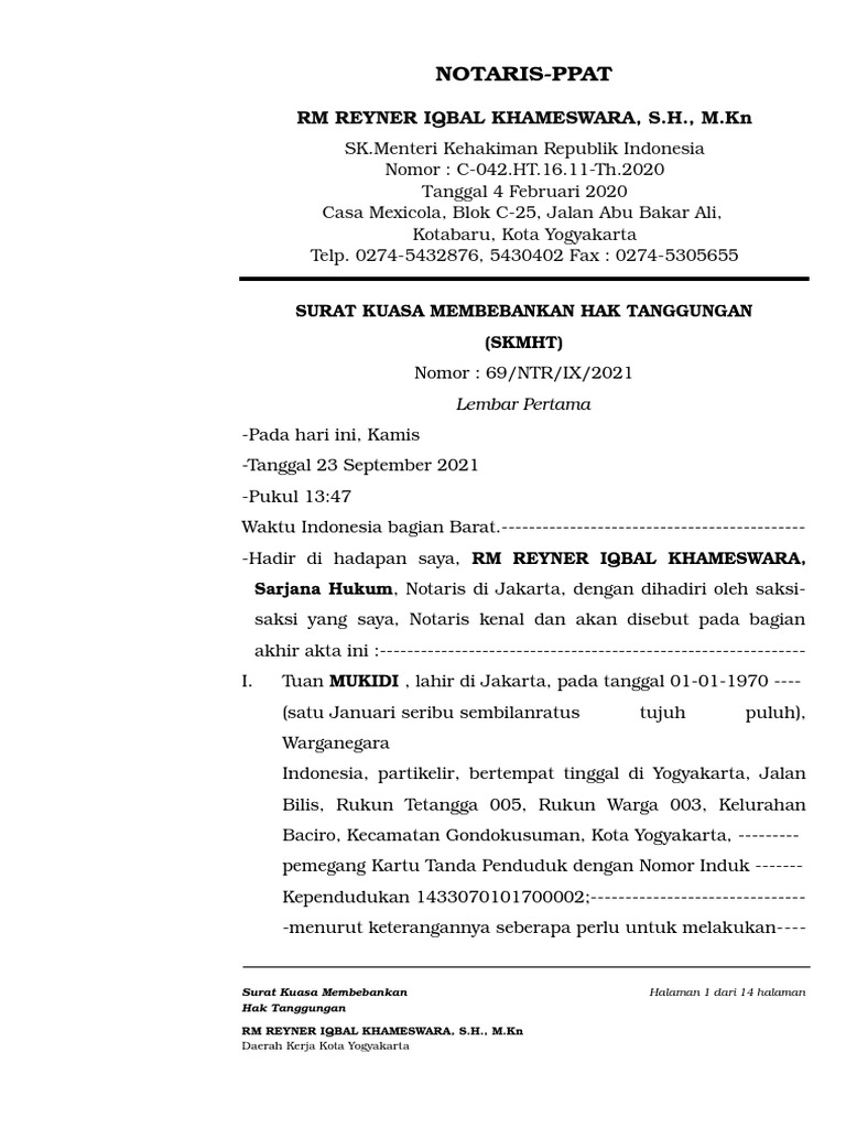 Contoh SKMHT Notaris Yogyakarta | PDF