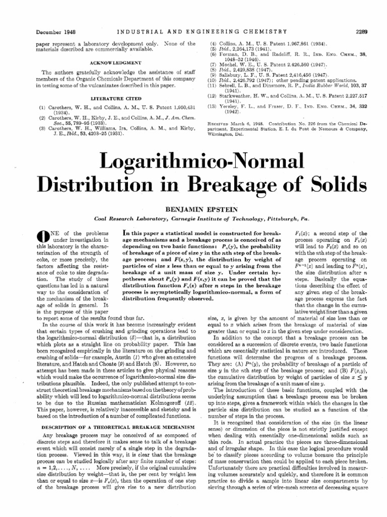 Logarithmico-Normal Distribution Solids: Breakage | PDF | Logarithm | Mean