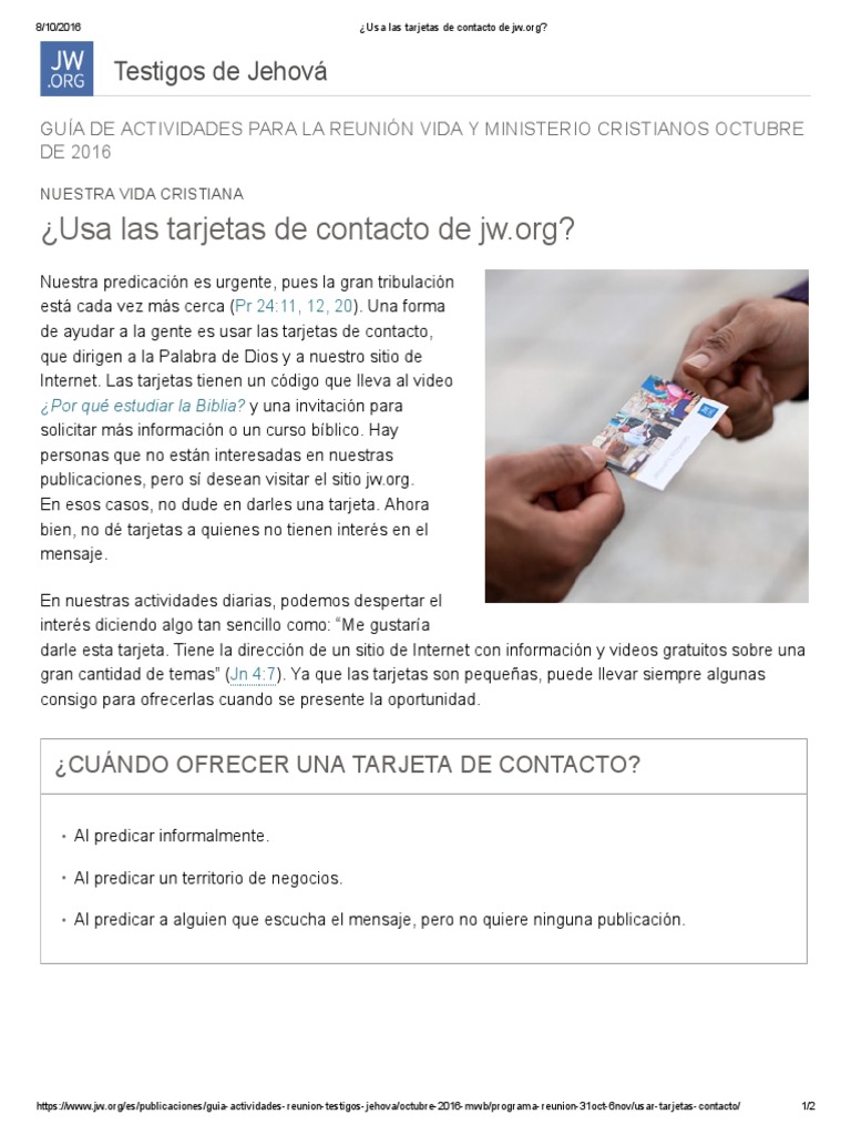 ¿Usa Las Tarjetas de Contacto de JW PDF | PDF