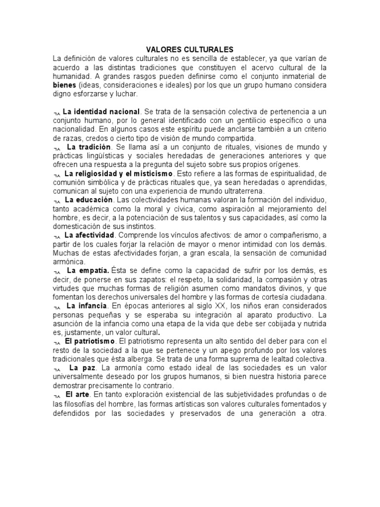 Valores culturales y su importancia | PDF | Amor | Dignidad