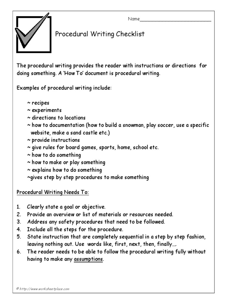 Procedural Writing Checklist | PDF