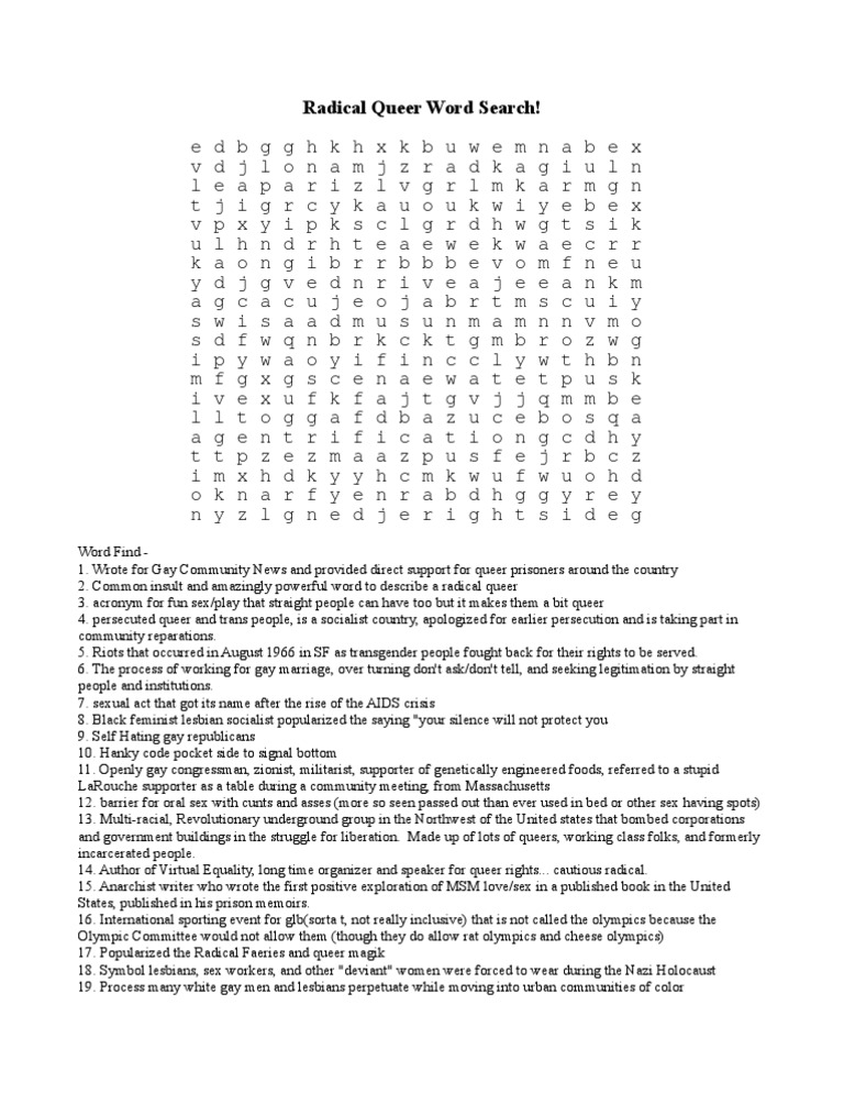 Radical Queer Word Search | PDF | Lgbt | LGBTQIA+ Studies