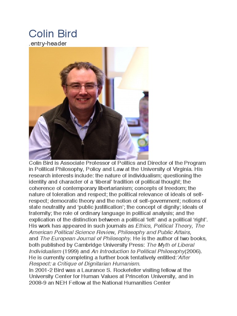 Colin Bird: Political Philosophy Expert | PDF