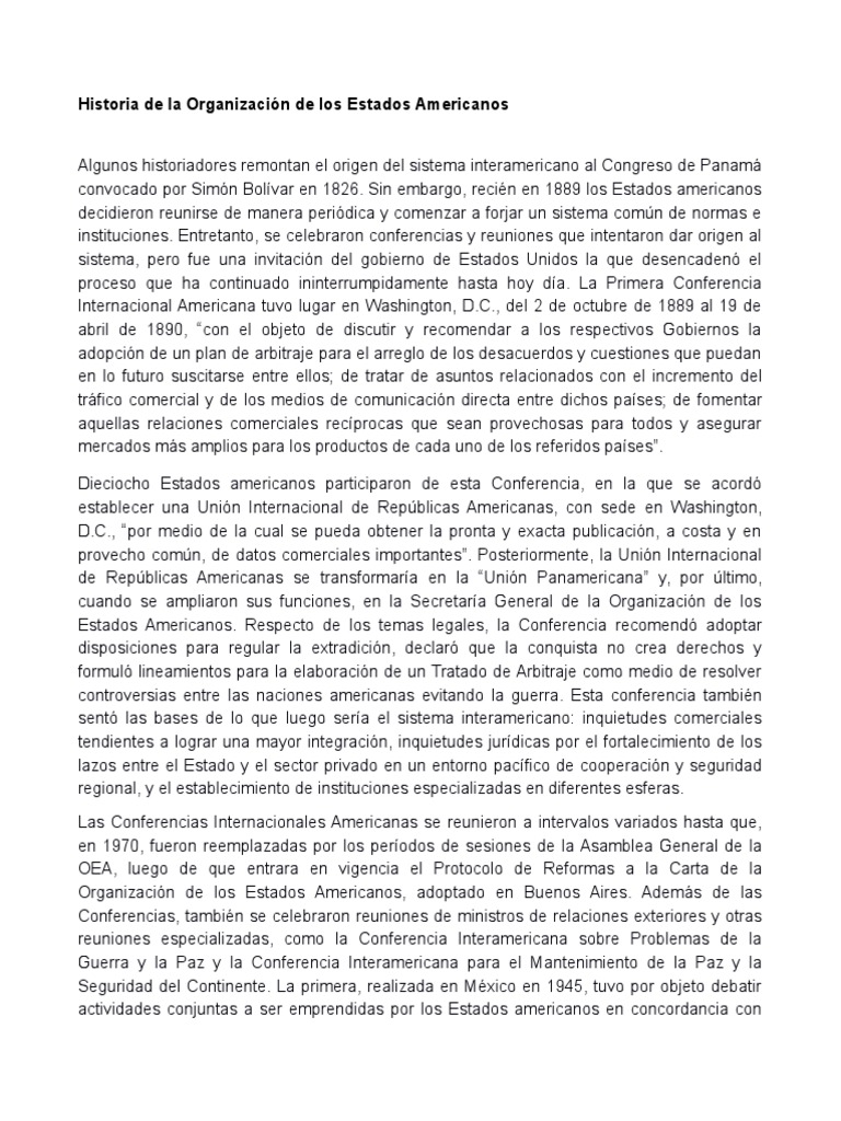 Historia de La OEA | PDF | Naciones Unidas | Relaciones internacionales