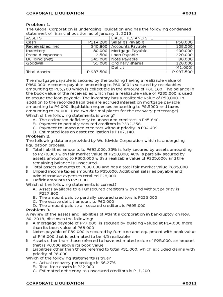 Corporate Liquidation | PDF | Book Value | Financial Accounting
