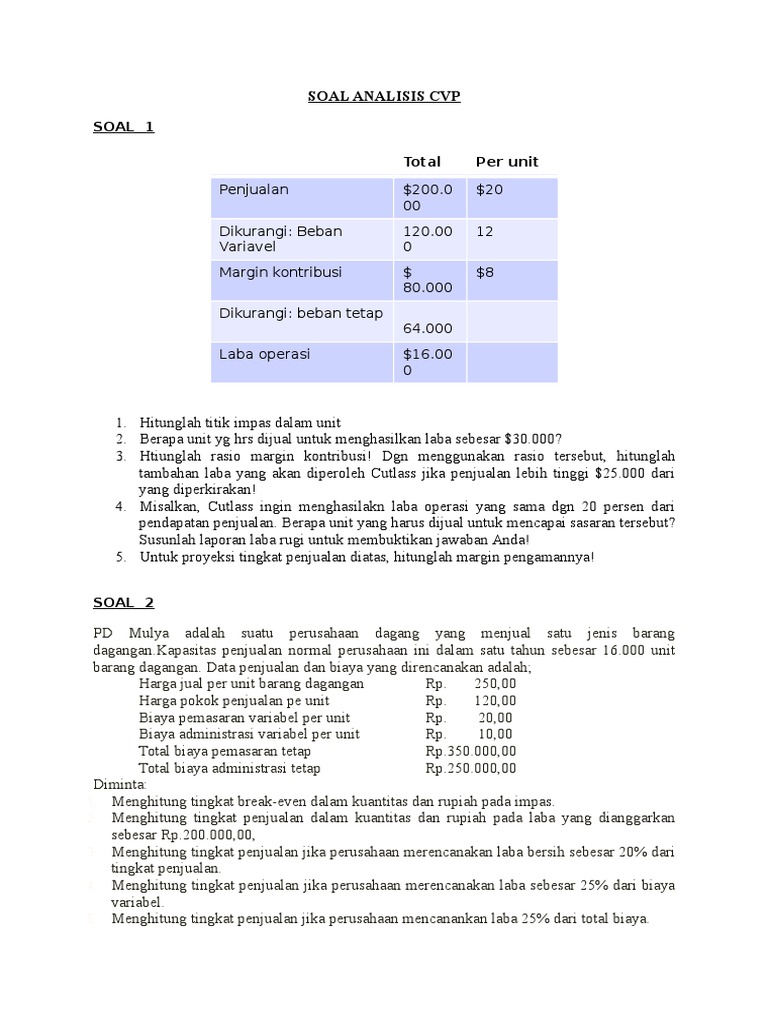 Soal Analisis CVP | PDF