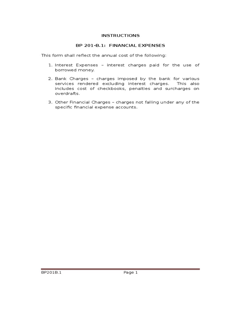 Instructions BP 201-B.1: Financial Expenses | PDF