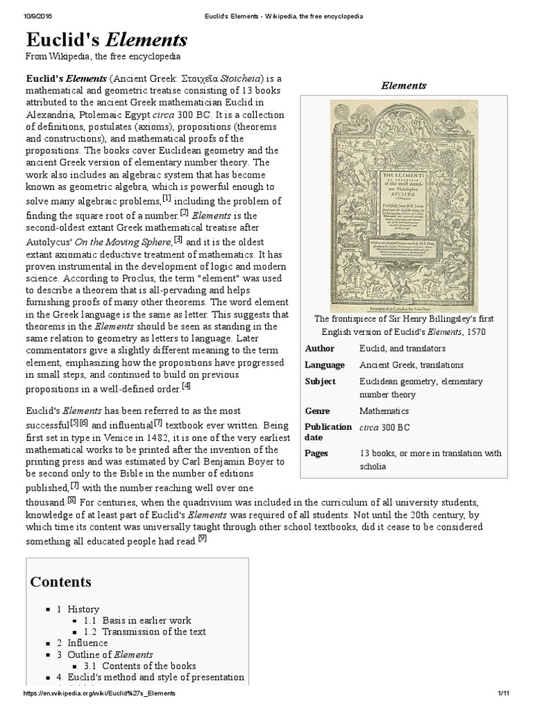 Euclid's Elements - Wikipedia, The Free Encyclopedia | Axiom | Geometry