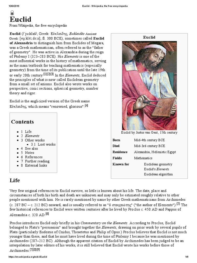 Euclid - Wikipedia, The Free Encyclopedia | PDF | Euclid | Teaching ...