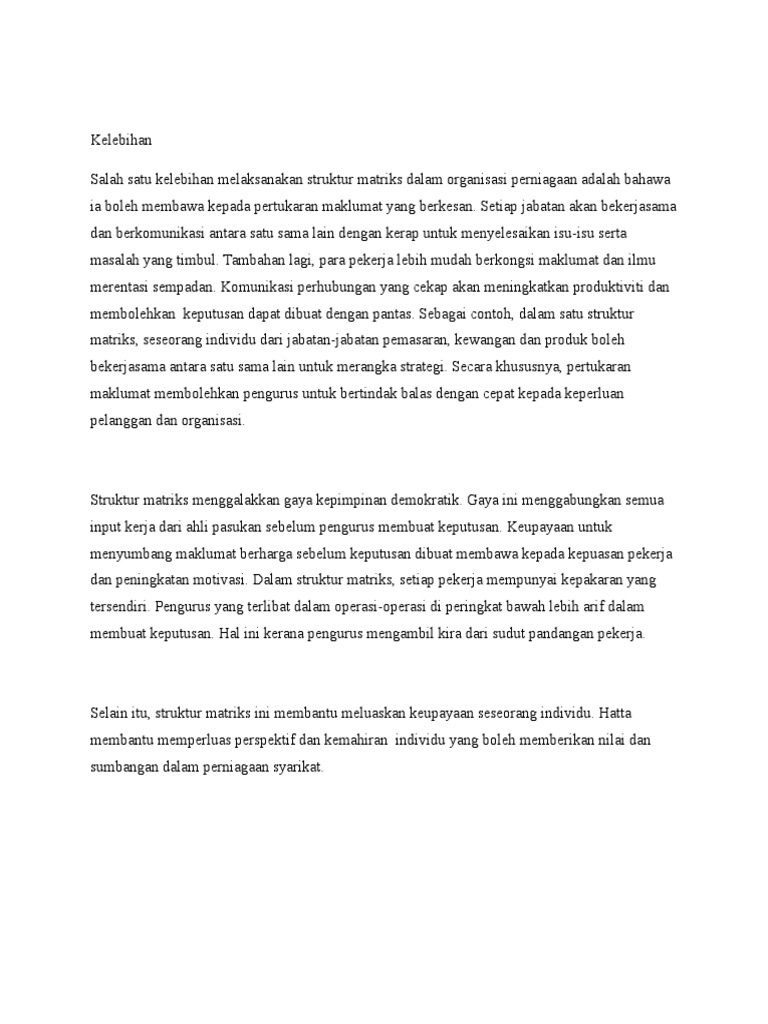 Kelebihan Carta Organisasi Secara Matriks | PDF