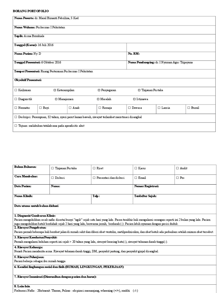 Borang Lapsus PKM Asma | PDF