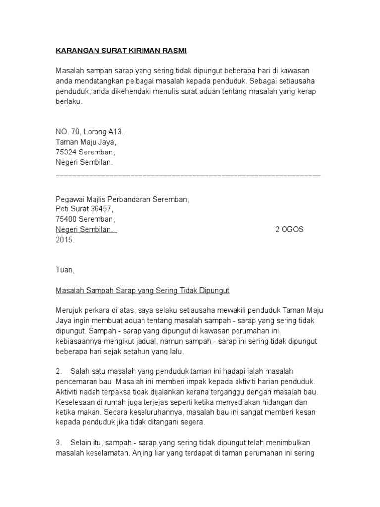 Karangan Surat Kiriman Rasmi | PDF