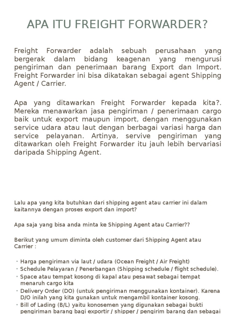 Pengertian Freight Forwarder dan Prosesnya | PDF | Hukum