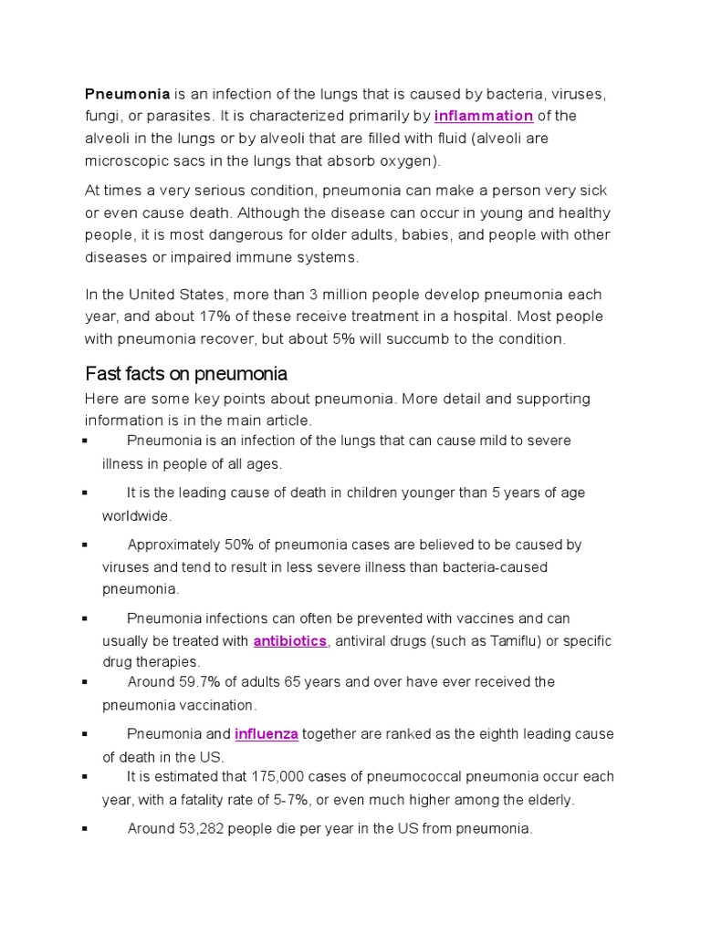 Fast Facts On Pneumonia | PDF | Pneumonia | Influenza