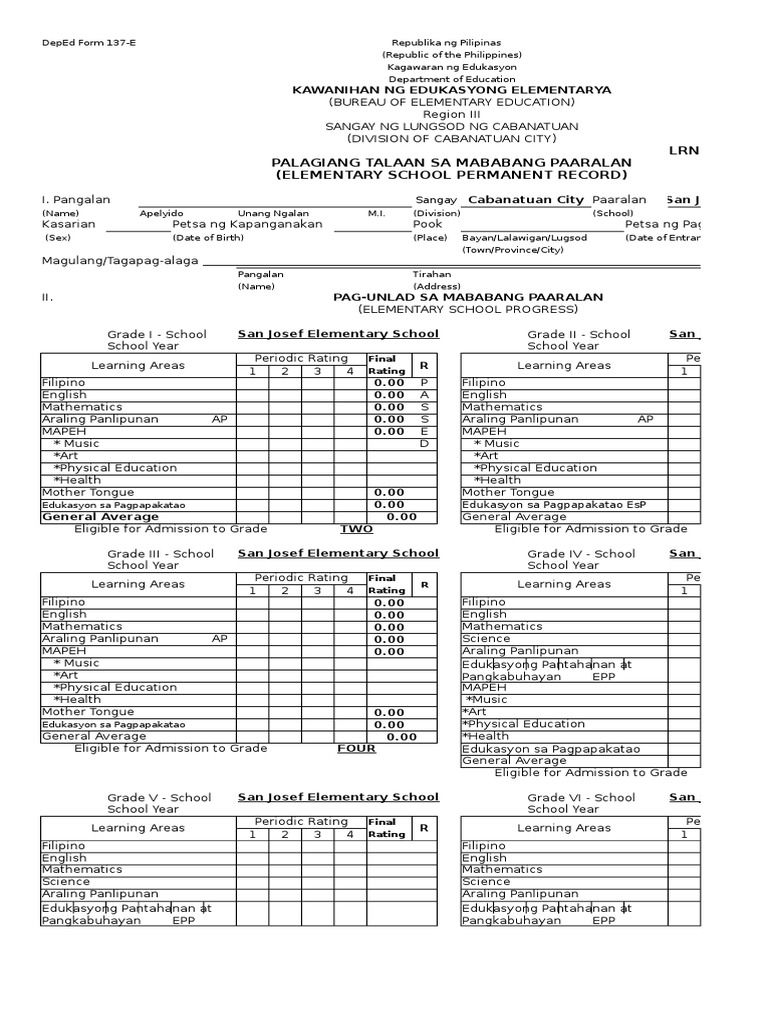 FORM-137-E-new | Primary Education | Cognition