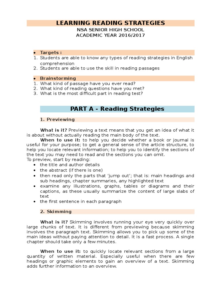Learning Reading Strategies | PDF | Speed Reading | Reading (Process)