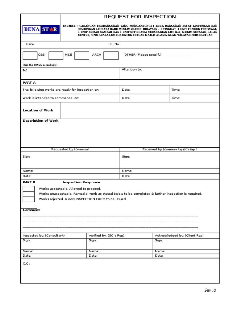 54 - Request For Inspection - Rev 0-08 | PDF