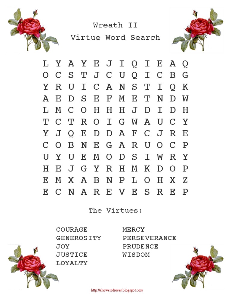 Little Flowers Wreath II Virtue Word Search | PDF