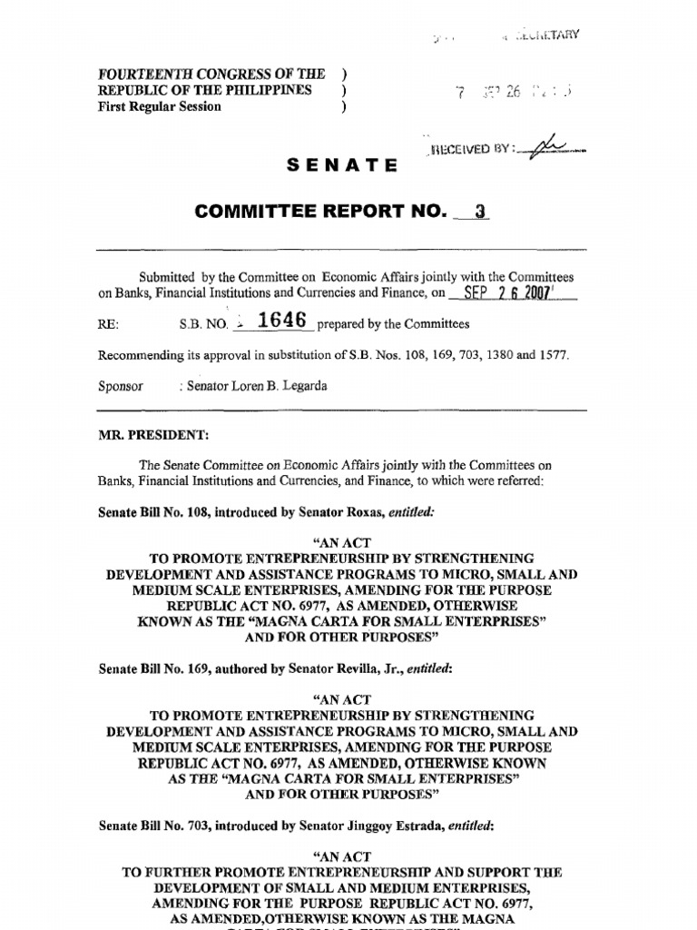 Senate Committee Report: Fourteenth of The | PDF | Small And Medium ...